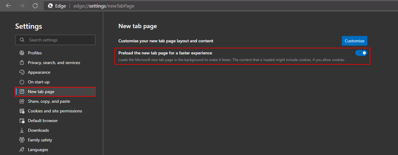 Enable Or Disable Preload New Tab Page In Microsoft Edge Enable Or Disable Preload New Tab Page In Microsoft Edge
